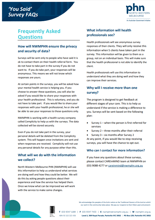 You Said… Information for consumers: FAQs - North Western Melbourne ...