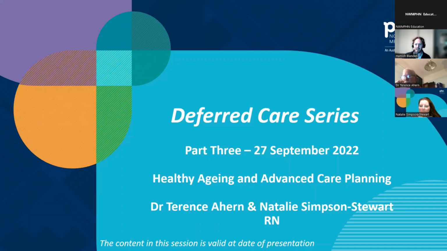 Deferred care session 3: chronic disease management, healthy ageing and palliative care (27 ...