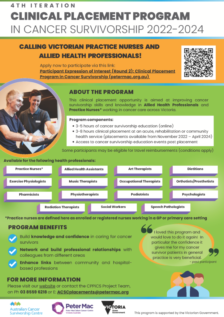 Recruitment Open For Clinical Placement Program In Cancer Survivorship