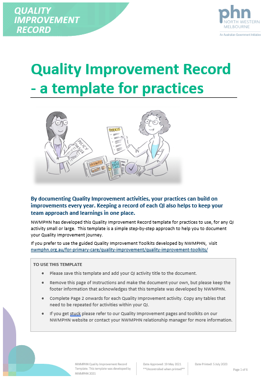 Quality improvement record - a template for practices - North Western ...