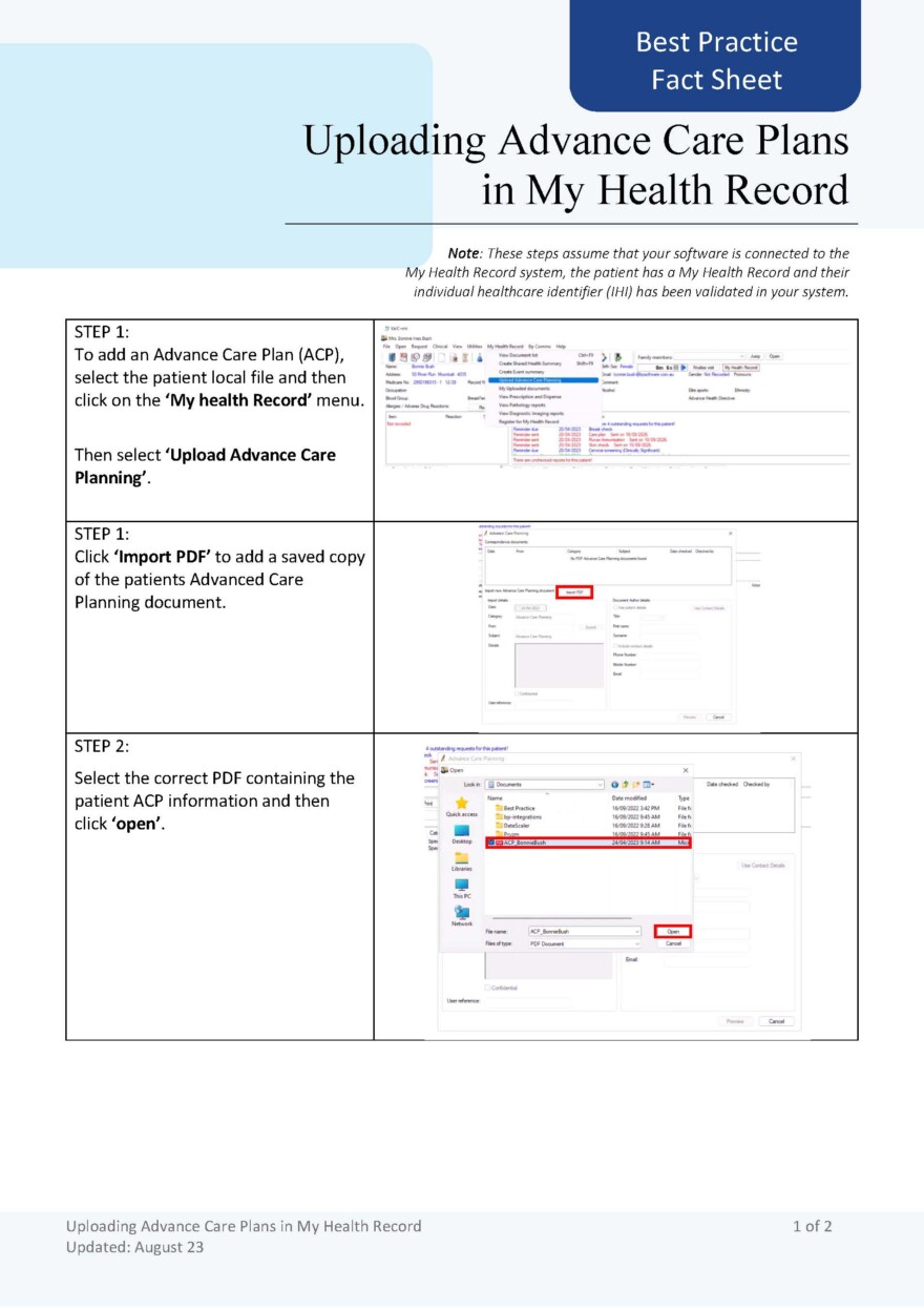 Uploading Advance Care Plans in My Health Record (Best Practice fact ...
