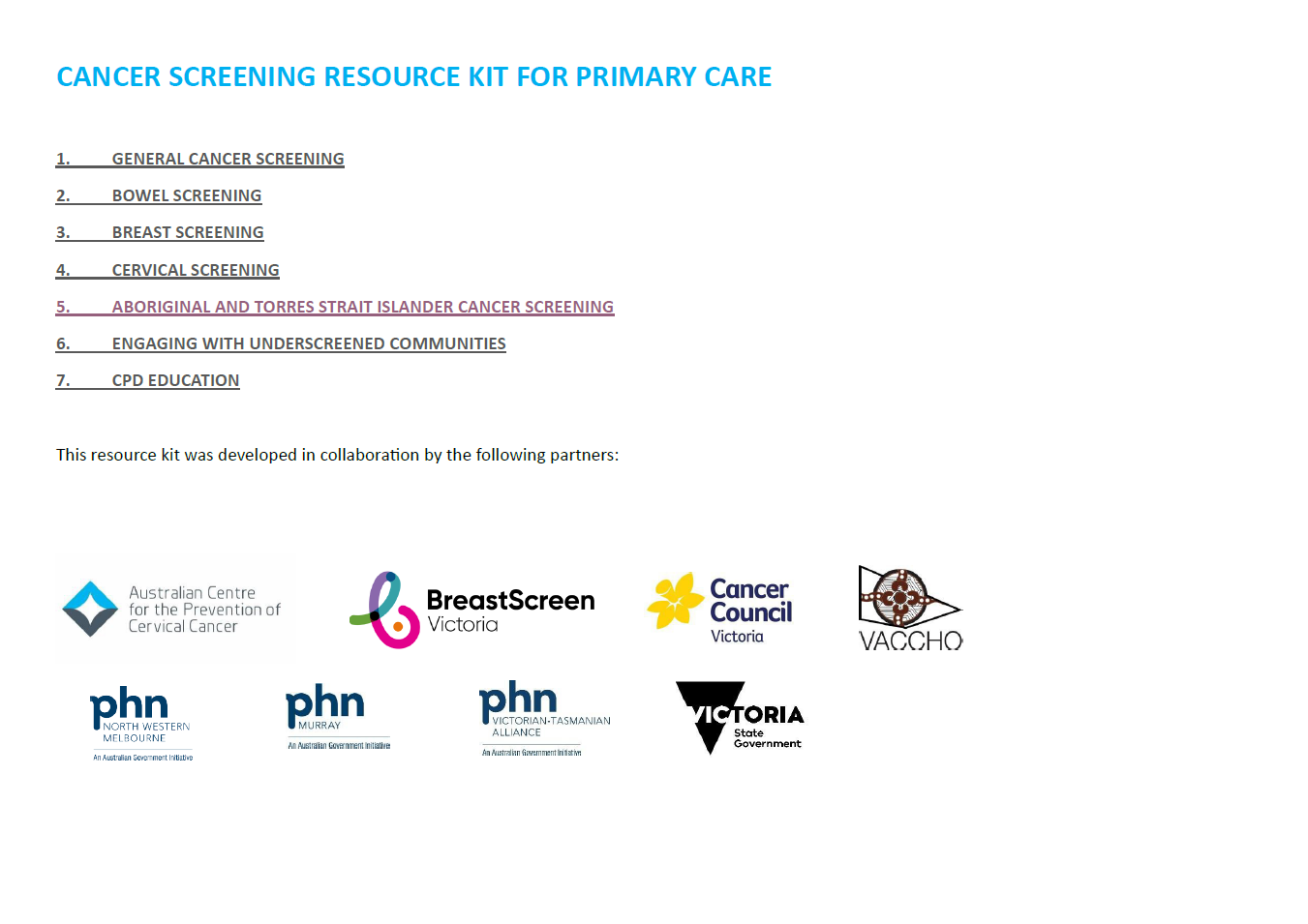 Cancer screening resource kit for primary care - North Western ...