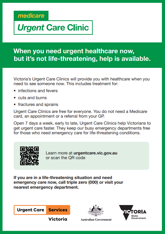 Medicare Urgent Care Clinics - poster - North Western Melbourne Primary ...