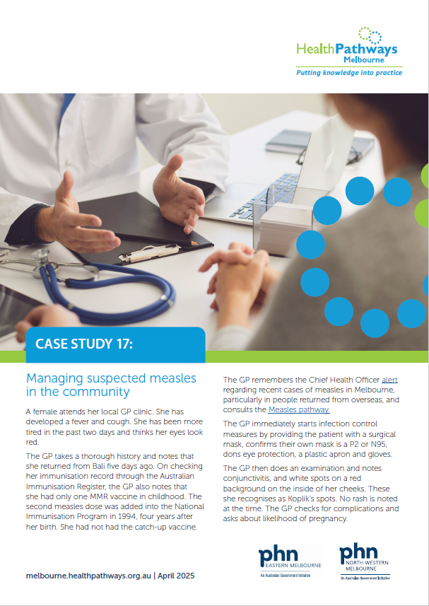 HealthPathways Melbourne case study – Managing suspected measles in the ...